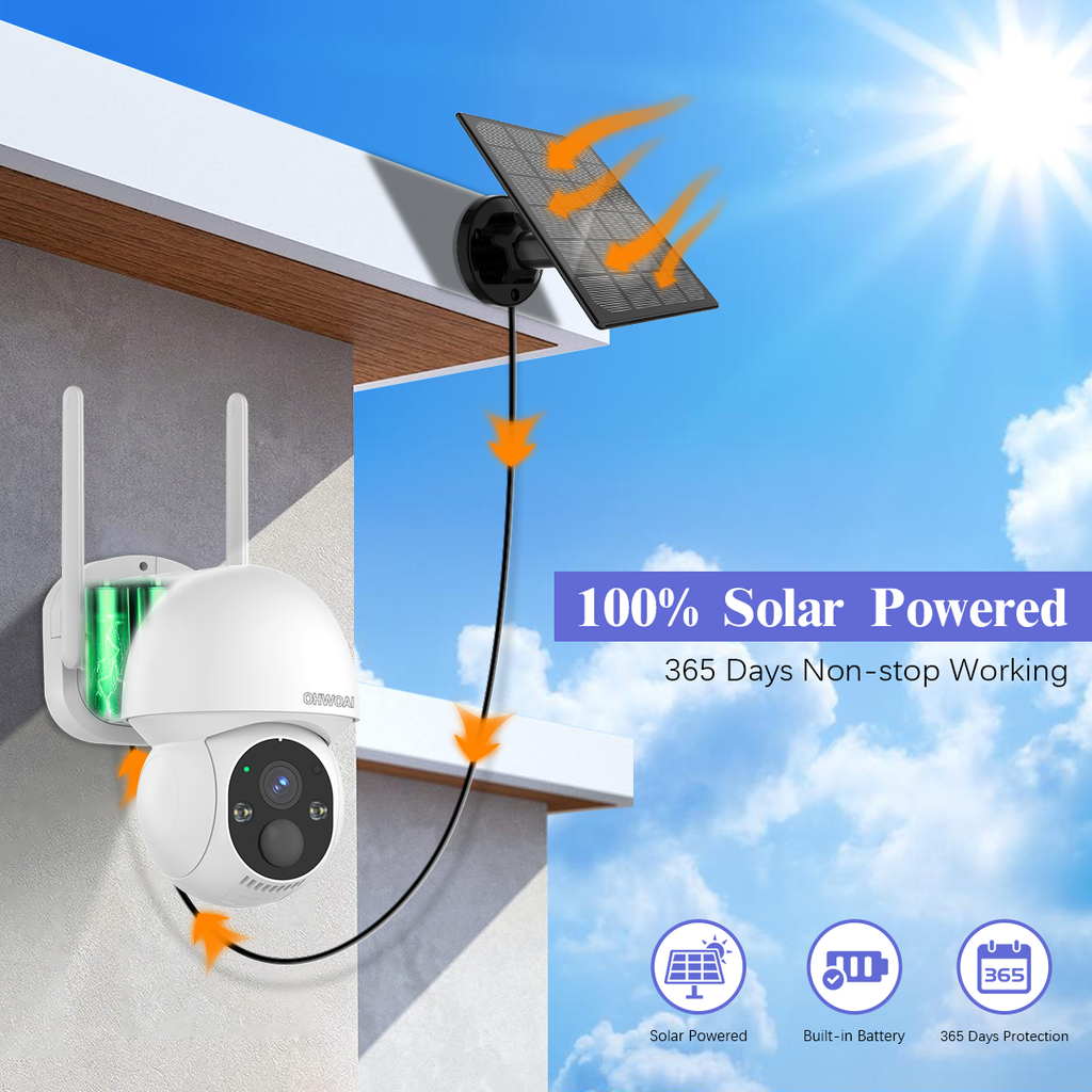 《Solar PTZ Camera&100% Wire-Free》4pcs 4MP Solar Cameras for Home Secur ...