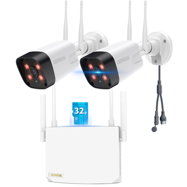 OHWOAI 5MP Super HD Wireless System, 2 Wifi Cameras with Mini NVR (App